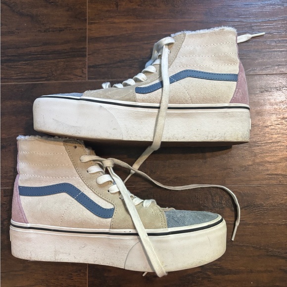 Vans | Shoes | Vans Cream And Blue Platform Sneakers Hightop | Poshmark